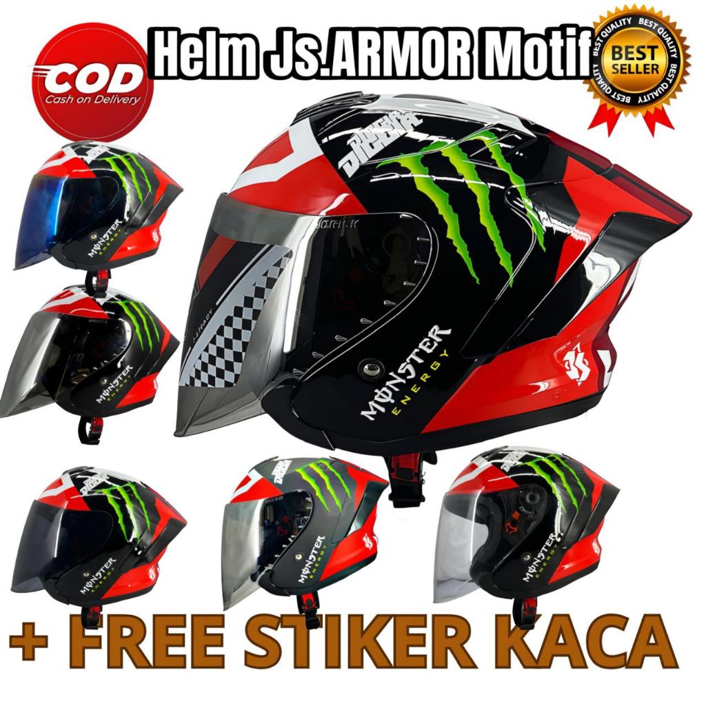 Jual Helm Half Face JS ARMOR MOTIF MONSTER ENERGY/Helm Pria/Helm Cewek ...