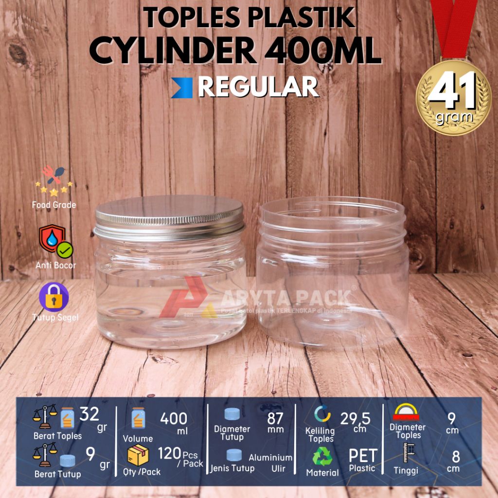 Jual Toples plastik PET 400ml silinder cylinder jar tabung kue snack cookies tutup ulir ...