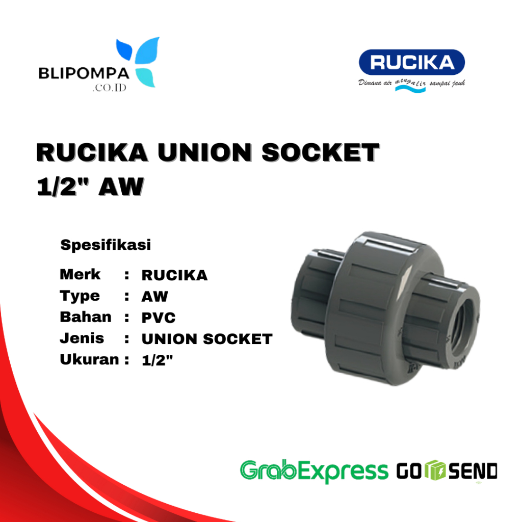 Jual RUCIKA WATER MUR UNION SOCKET AW 1/2" INCH, 3/4" INCH, 1" INCH, 1 ...