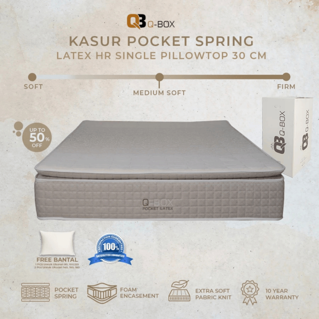 Jual Q-BOX KASUR POCKET SPRING LATEX HR SINGLE PILLOW TOP 30cm | Shopee ...