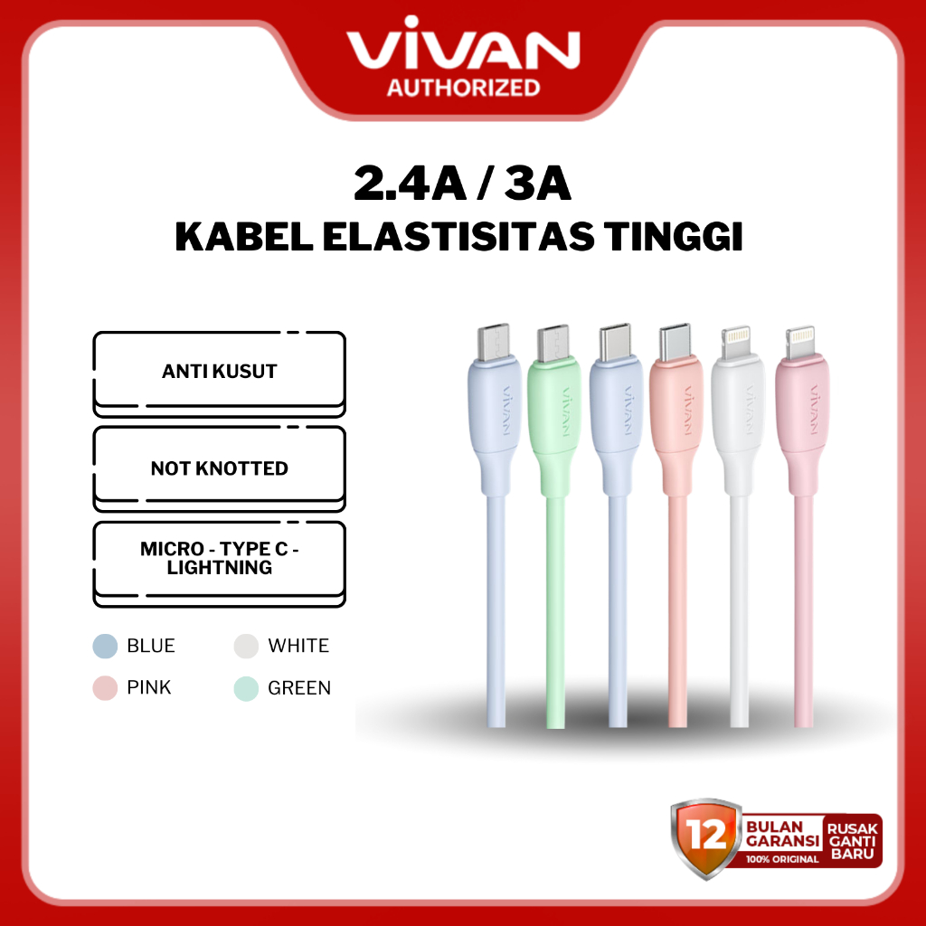 Jual VIVAN Kabel Data iPhone Lightning Anti Kusut Fleksibel 2.4A ...