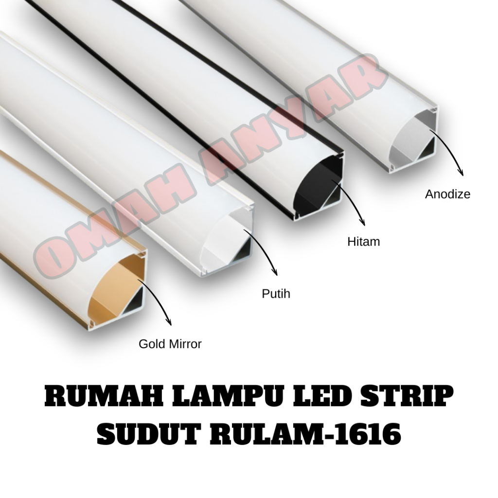 Jual FULL Rumah Lampu LED Stripe Sudut Rulam 1616 Huben ( Anodize,Hitam ...