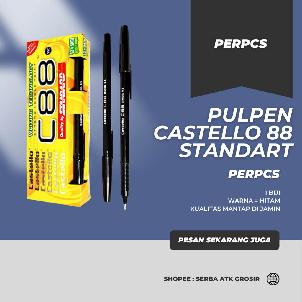 Jual PULPEN STANDARD CASTELLO C88 PER PACK HITAM / PULPEN STANDARD ...