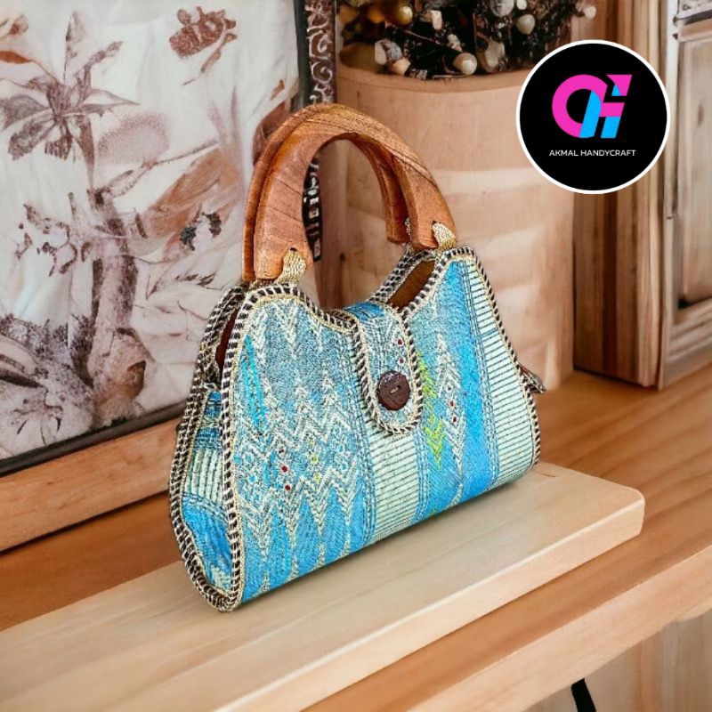 Jual Akmal Handycraft Tas Wanita Mini Tangkai Kayu Bahan Kain Songket ...