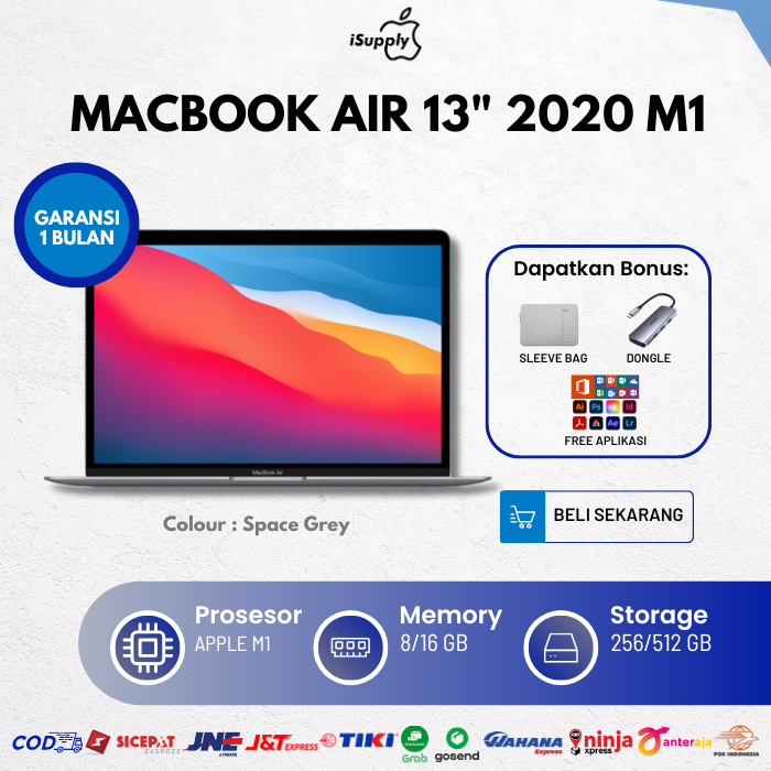 Jual Macbook Air M1 13 inch RAM 8/16 GB SSD 128/256/512 GB | Shopee ...