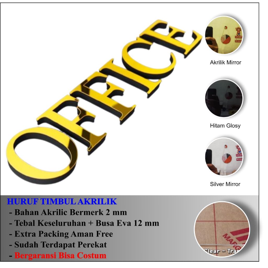 Jual HURUF TIMBUL AKRILIK GOLD MIRROR PLUS PENEBALAN SPON SIGNBOARD ...