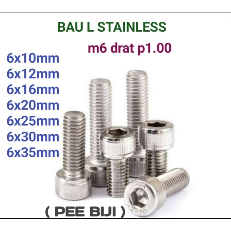Jual BAUT L STAINLESS M6 DRAT 1,0 KUNCI L 6 (PER BIJI) | Shopee Indonesia