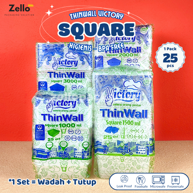 Jual [25 PCS] Thinwall Square Victory 1000ml 1500ml 2000ml 3000ml Kotak ...