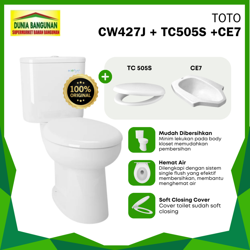 Jual TOTO Closet Duduk CW427J / SW427JP White + TC505S + CE7 (Full Set ...
