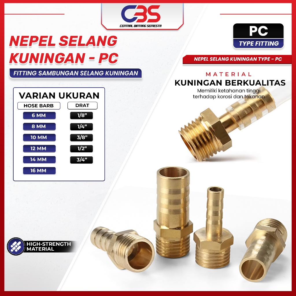 Jual {CBS} Hose nepel / nepel selang Kuningan Drat Luar (Male) PC ...
