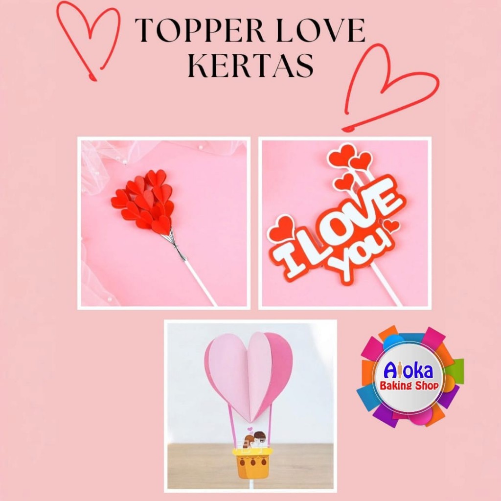 Jual Topper Cake Kertas Tema Love Heart Red / Hiasan Kue Kertas Bucket ...