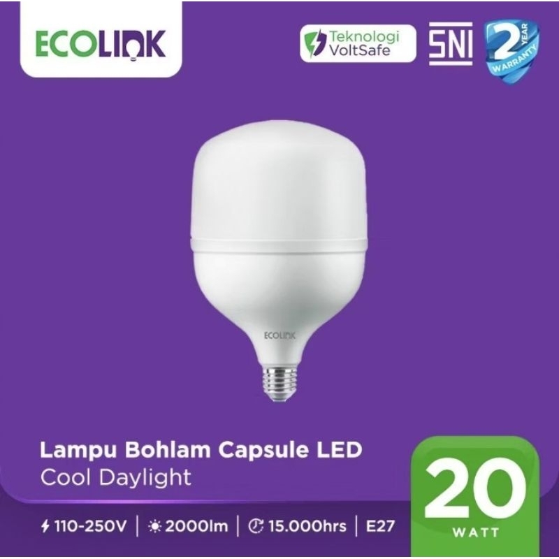 Jual Ecolink LED Bulb Capsule 20W/28W/38W E27 Putih Cerah 6500K- Cool ...