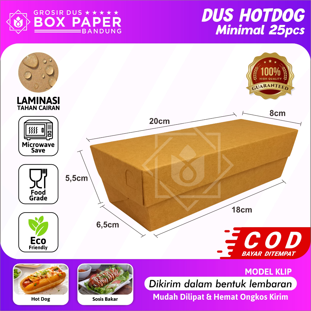 Jual Box Hot Dog Dus Paper Kraft 290gsm Dus Kemasan Makanan Sosis Bakar ...