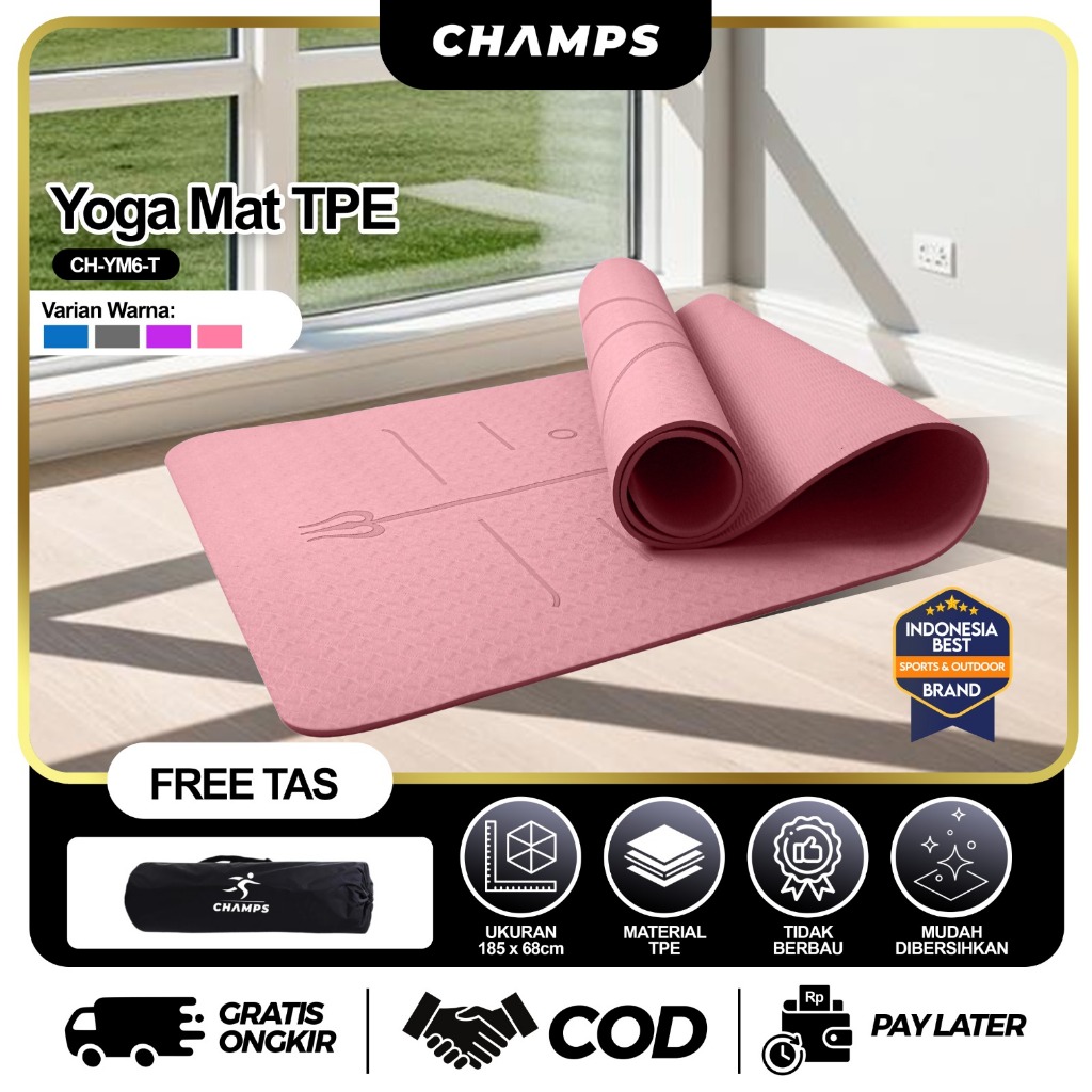Jual CHAMPS Matras Yoga TPE – Yoga Mat Premium Anti Slip untuk Senam ...
