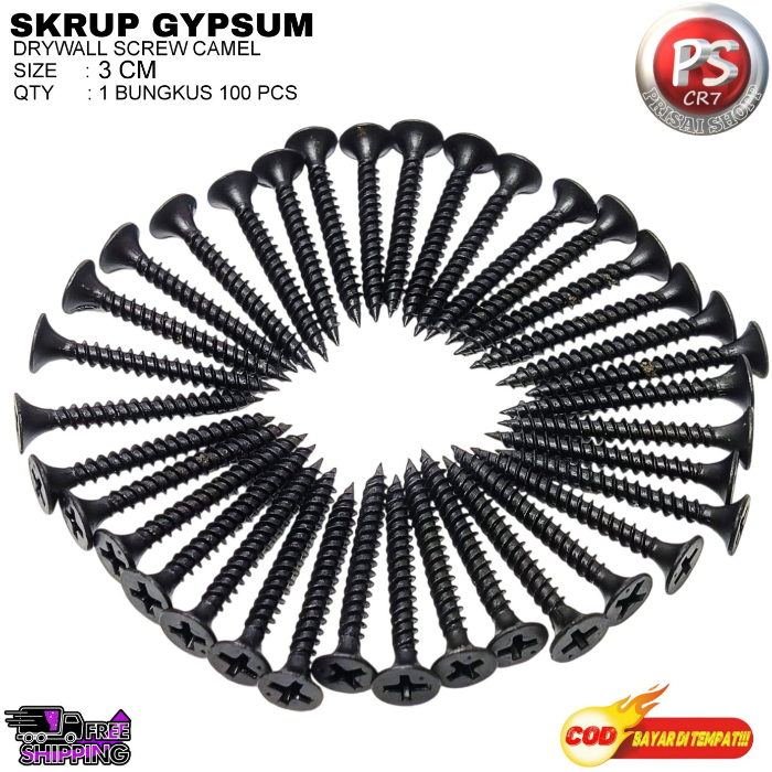 Jual baut skrup gipsum 3cm 1bungkus isi 100pcs / skrup baut kepala ...
