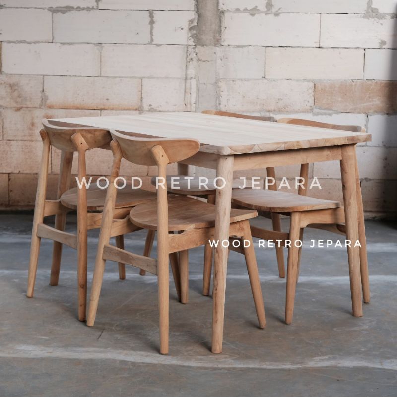 Jual Set Kursi Makan Bulan Sabit Kayu Jati Retro - Satu Set Meja Makan Cafe Resto Harga Murah ...