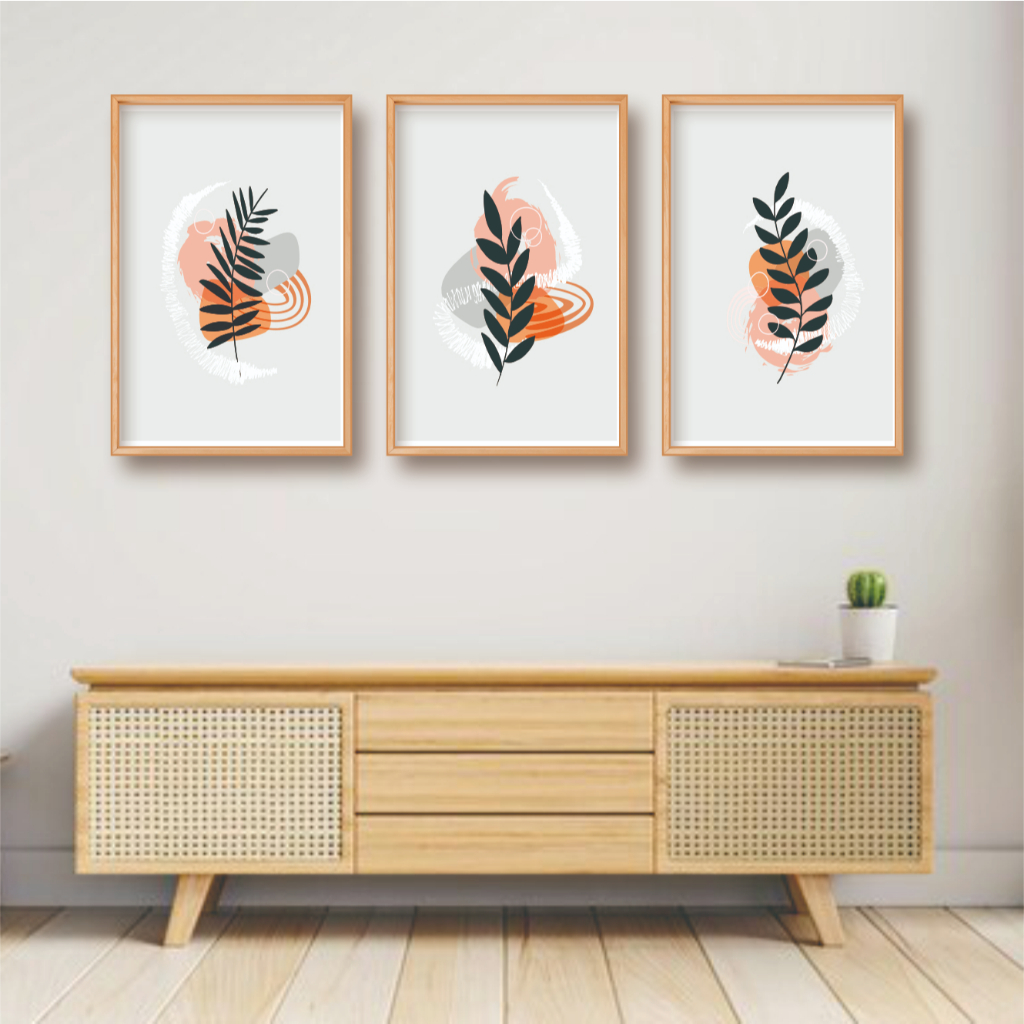 Jual Pajangan dinding poster bingkai kayu tema boho daun abstrak ukuran ...