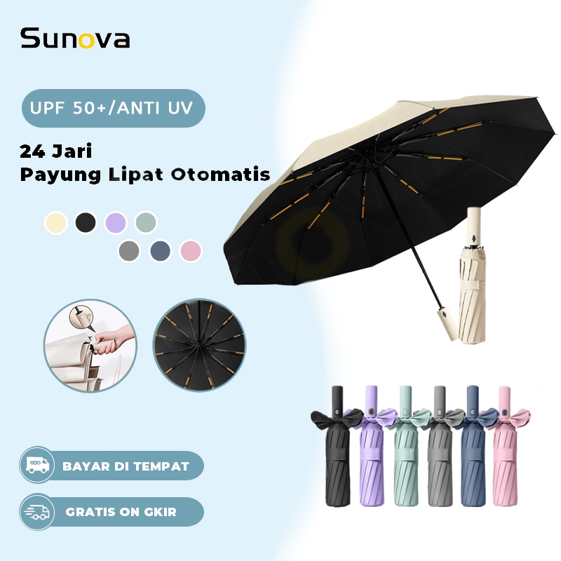 Jual Sunova Payung Lipat Otomatis 24 Tulang Anti UV UPF50+ / Hujan / Matahari | Shopee Indonesia