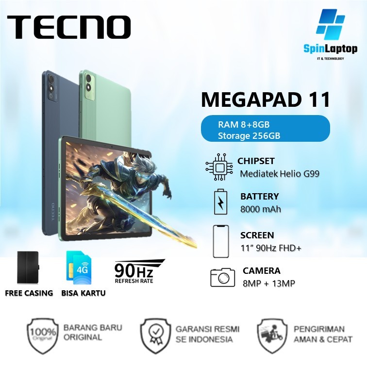 Jual Tablet Tecno Megapad 11 4G LTE 8GB 256GB Mediatek Helio G99 Layar ...