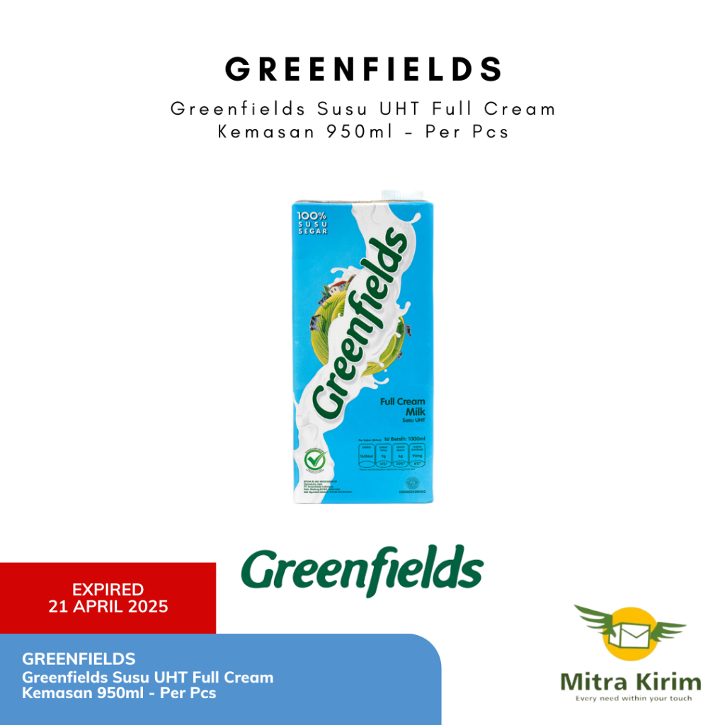 Jual Greenfields Susu UHT Full Cream Kemasan 950ml - Per Pcs | Shopee Indonesia