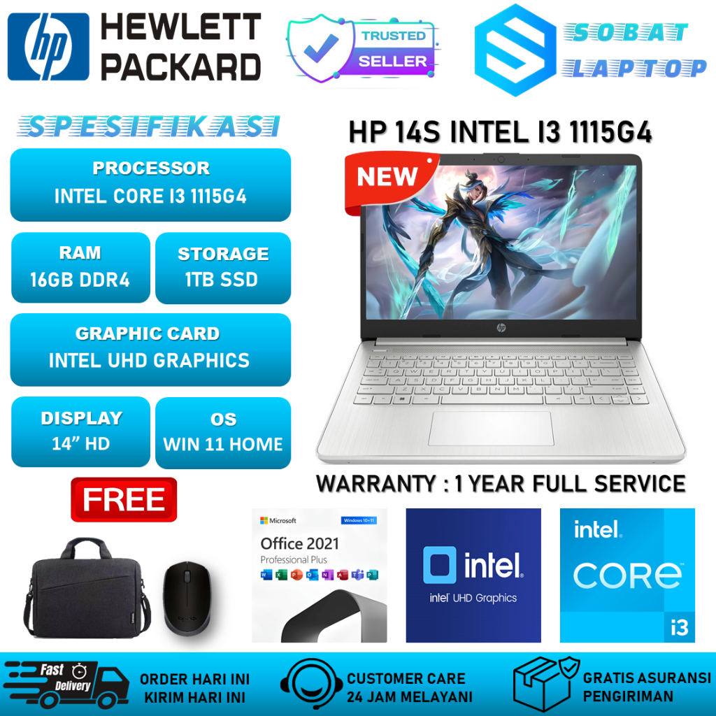Jual Laptop Hp 14 Intel Core i3 Gen11 RAM 16GB 512GB SSD 14" Windows 11 ...