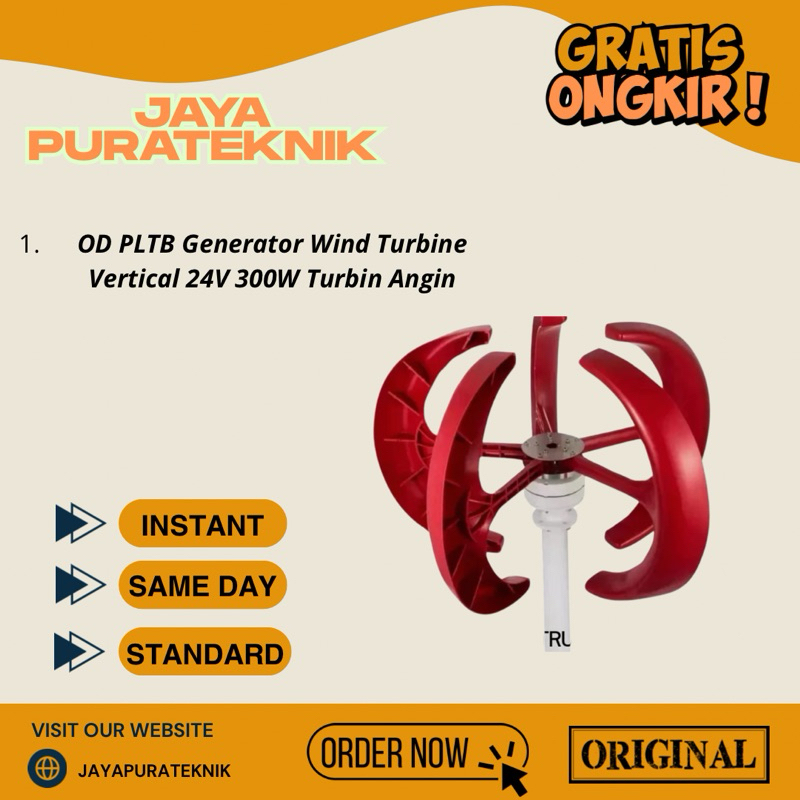 Jual OD PLTB Generator Wind Turbine Vertical 24V 300W Turbin Angin ...