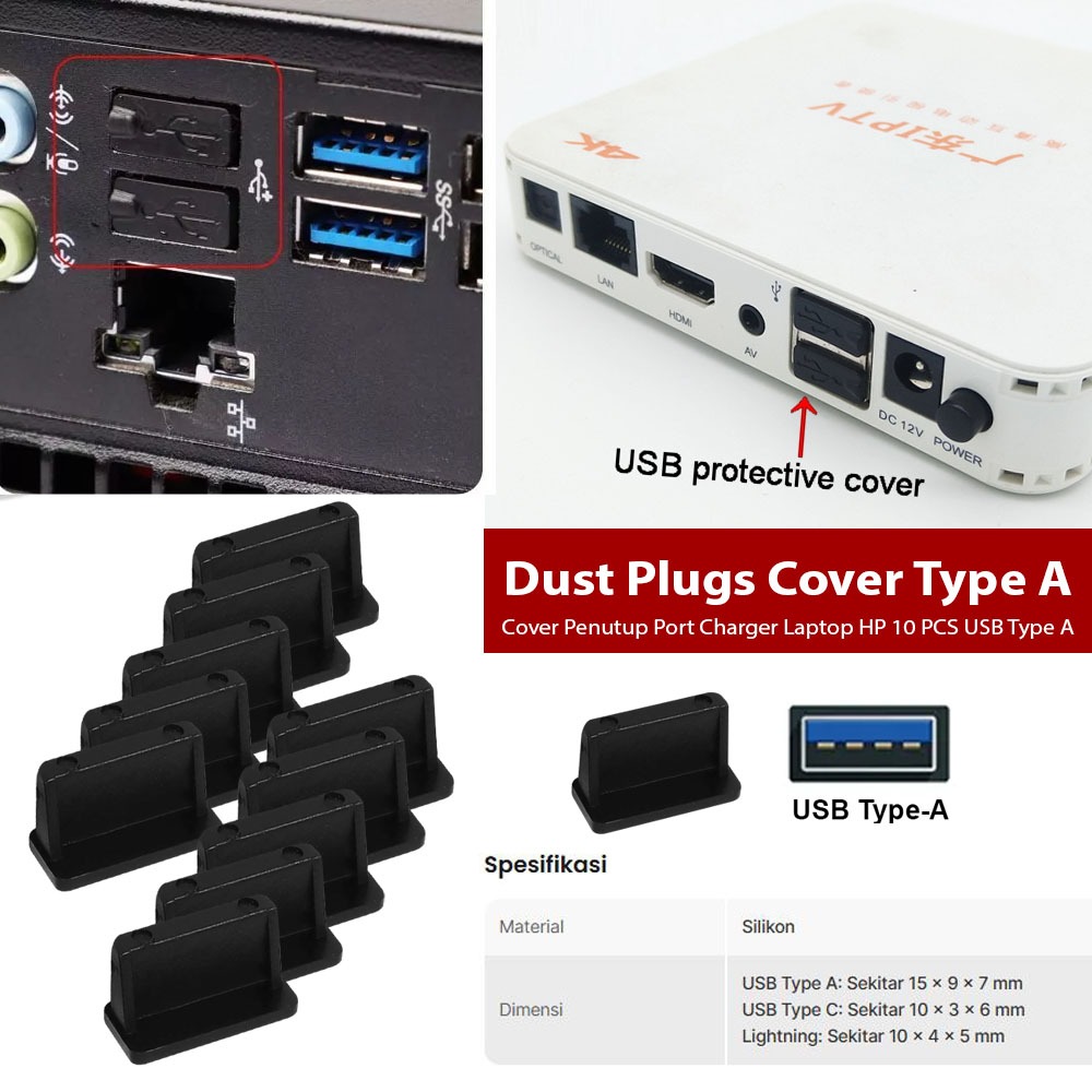 Jual Dust Plug Cover Penutup Port Charger Laptop HP 10 PCS USB Type A ...