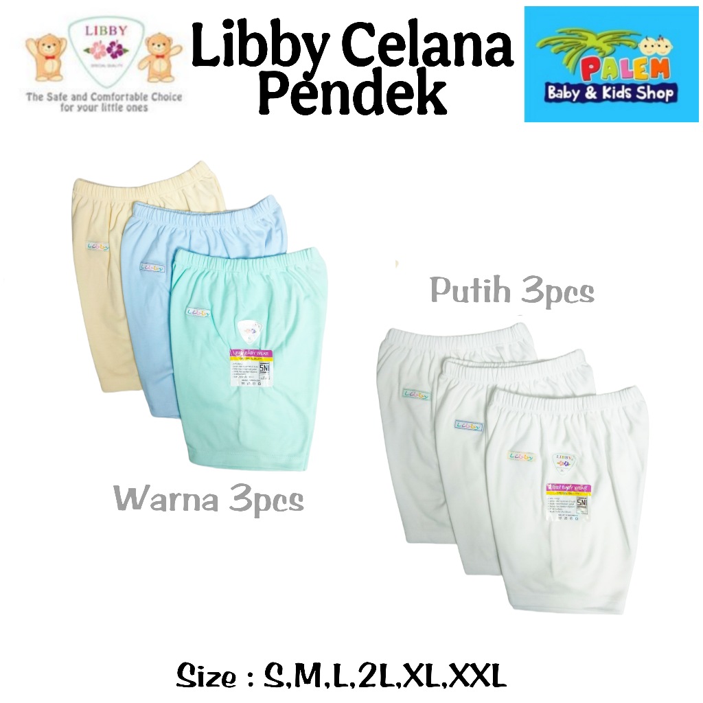 Jual Libby Celana Pendek Warna Dan Putih Polos NB,S,M,L,2L,XL,XXL Isi ...