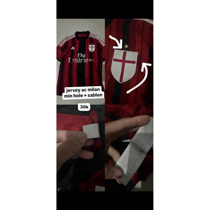 Jual Jersey ac milan min hole + sablon | Shopee Indonesia