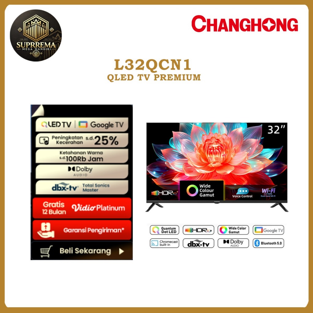 Jual CHANGHONG QLED TV 32 inch HD Google Smart TV Digital TV DVB-T2 NETFLIX WiFi (L32QCN1 ...