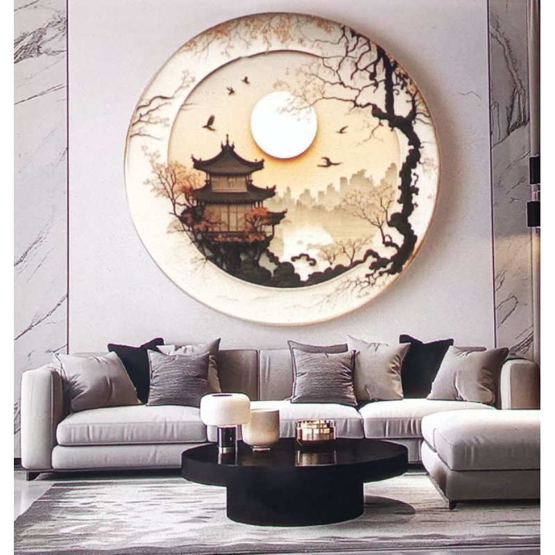 Jual lukisan dinding pemandangan Japan bulat aesthetic modern art ...