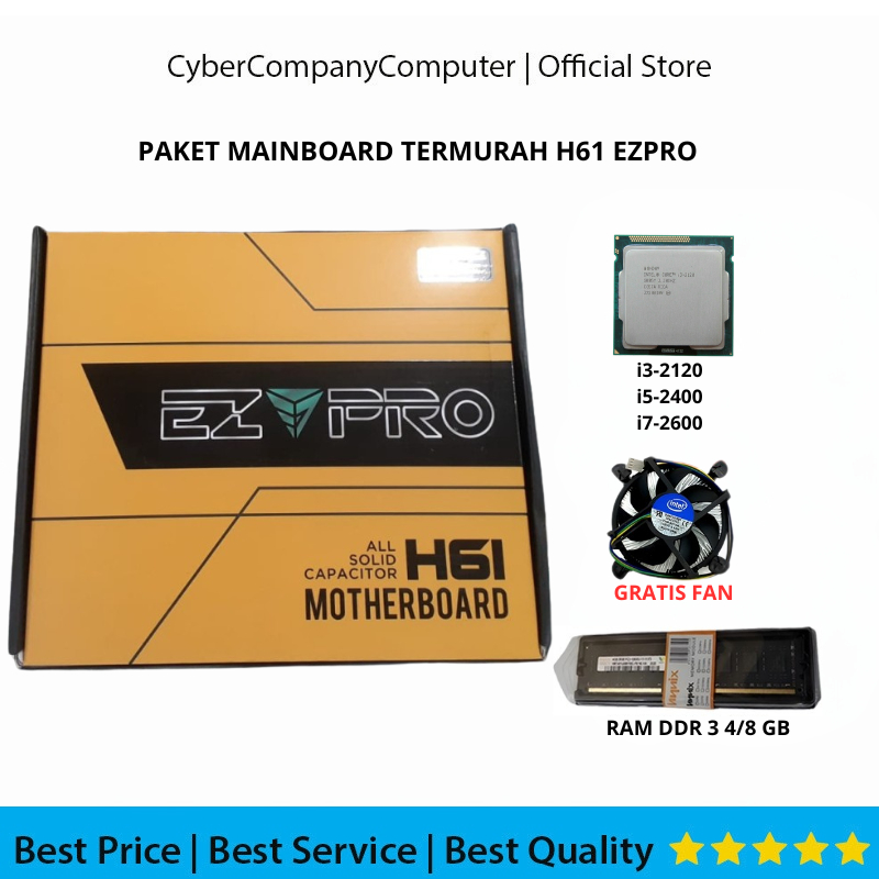 Jual Paket Motherboard EZPRO H61 Socket Lga 1155 Core i3-2100/i5-2400 ...