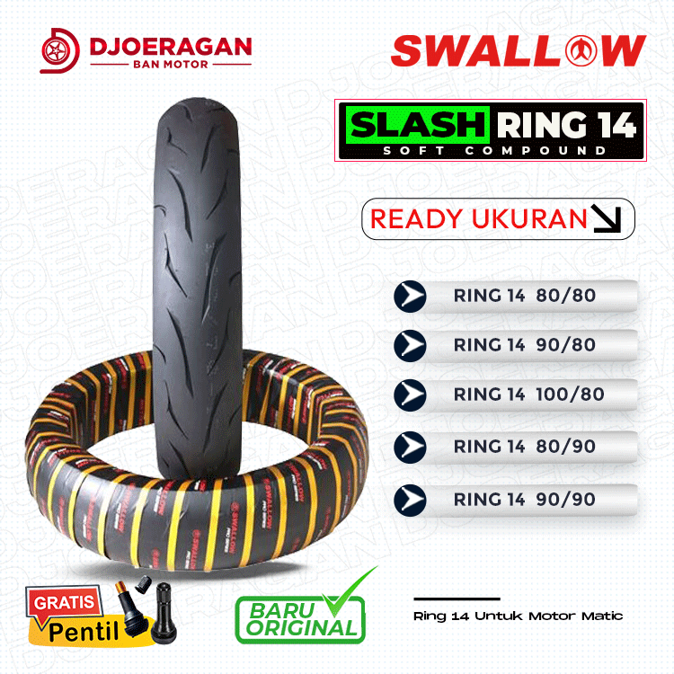 Jual BAN MOTOR MATIC SWALLOW SLASH RING 14 80/80 90/80 TUBELESS ...