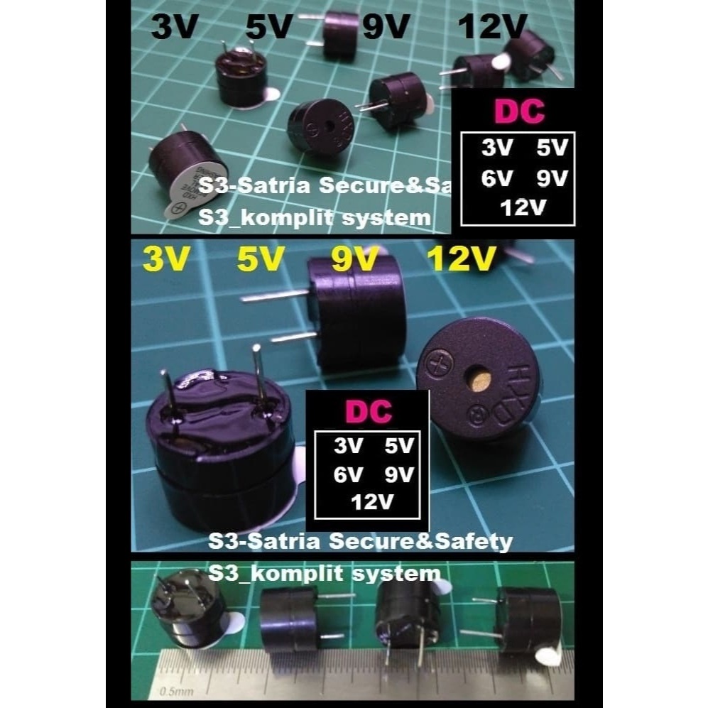 Jual bulat kecil Active Buzzer Mini hitam 3v-12v DC 3v 5V 6V 9V 12V ...