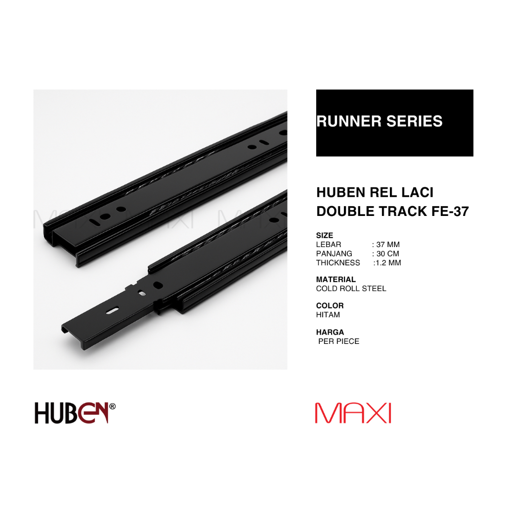 Jual HUBEN Rel Laci Full Extention FE37-250/350/400/450/500/550/600 mm ...