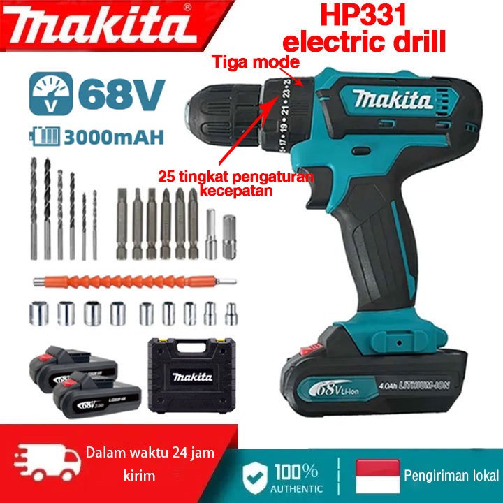 Jual Bor Nirkabel Makita HP331 Bor Tangan 68V Dampak Pengeboran Rig Obeng Listrik | Shopee Indonesia