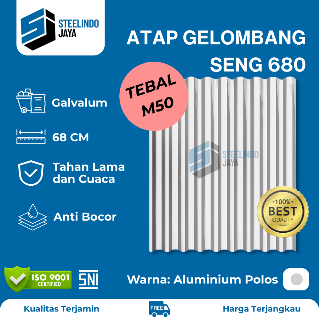 Jual Atap Seng Gelombang Aluminium Lebar 680mm Tebal 0,50mm (M050 ...