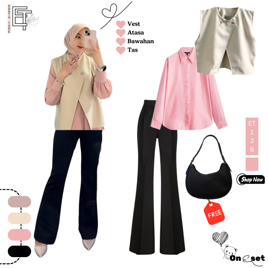 Jual One Set Vest Korean Style 4in1 - Vest + Kemeja Polos + Celana ...