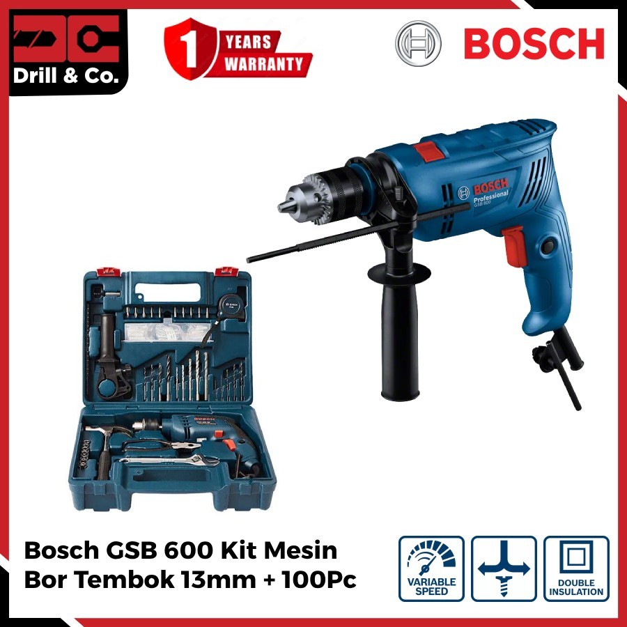 Jual Bosch Mesin Bor Beton Set Perkakas GSB 600 Impact Drill 600 W 100 ...