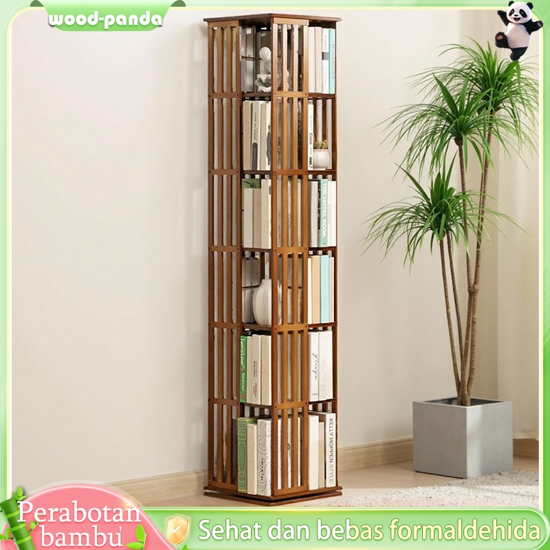 Jual Rak Buku Putar Bambu 360 Derajat Rak Buku Minimalis Rak Buku Anak ...