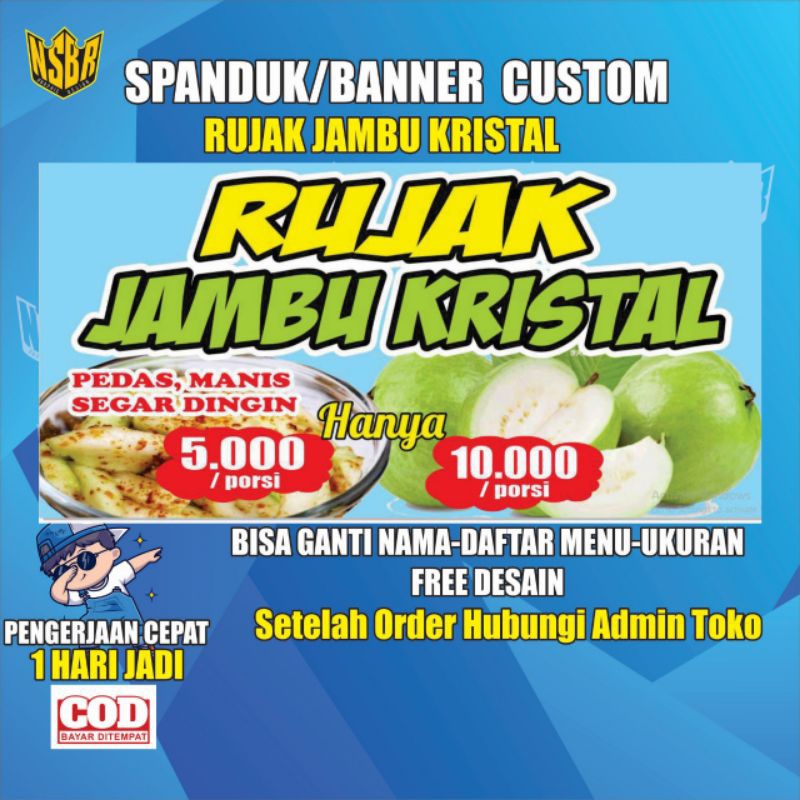 Jual Spanduk Rujak Jambu Kristal Ukuran 100x50 Bisa Edit Nama Free ...