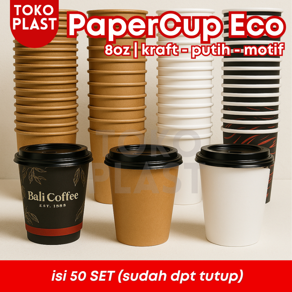 Jual (50 PCS) NESTO PAPER CUP 8 OZ GELAS KERTAS MOTIF KRAFT PUTIH | Shopee Indonesia
