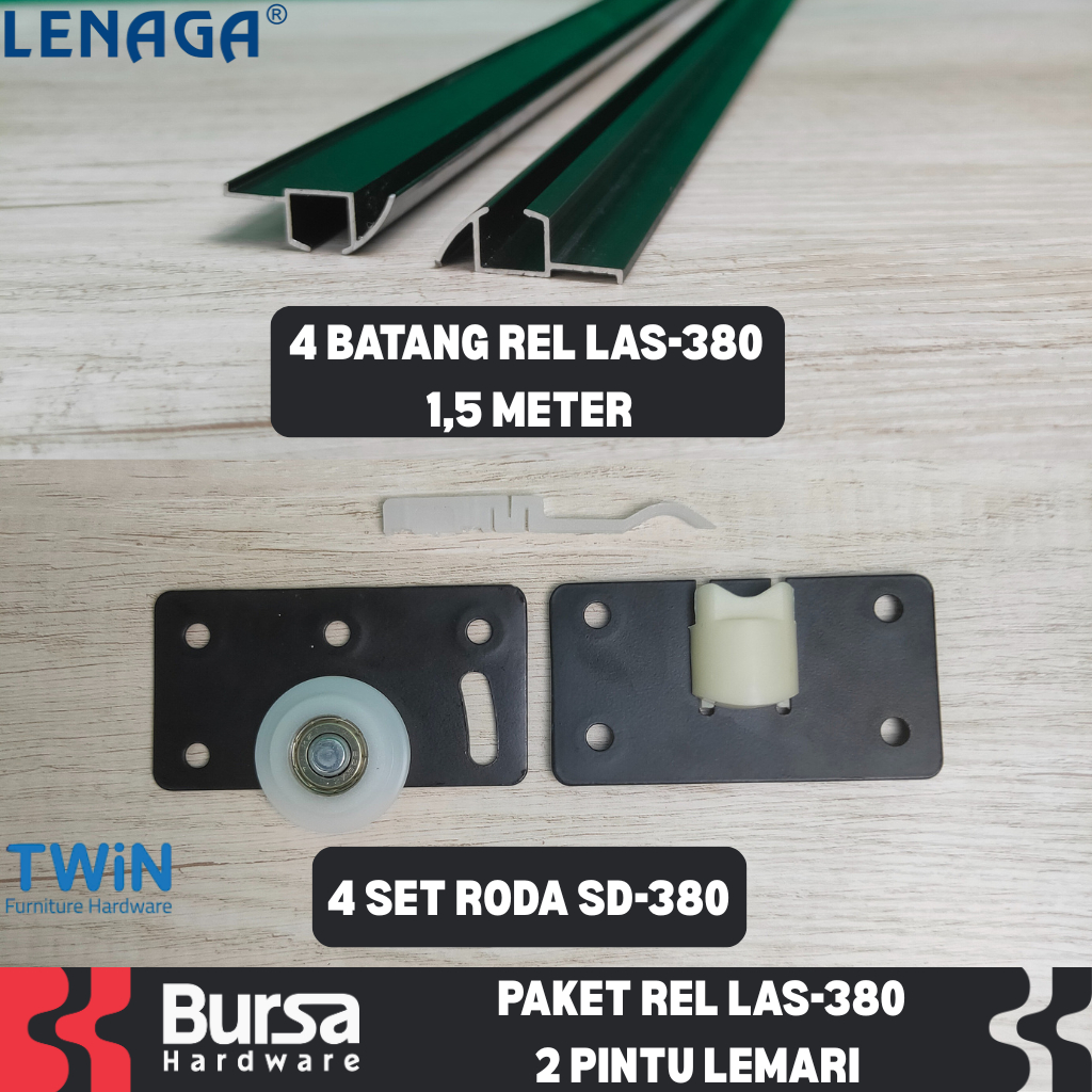 Jual Paket Rel 2 Pintu Lemari Sliding Geser LAS 380 4 Rel Lenaga 1,5 Meter dan 4 Set Roda SD 380 ...