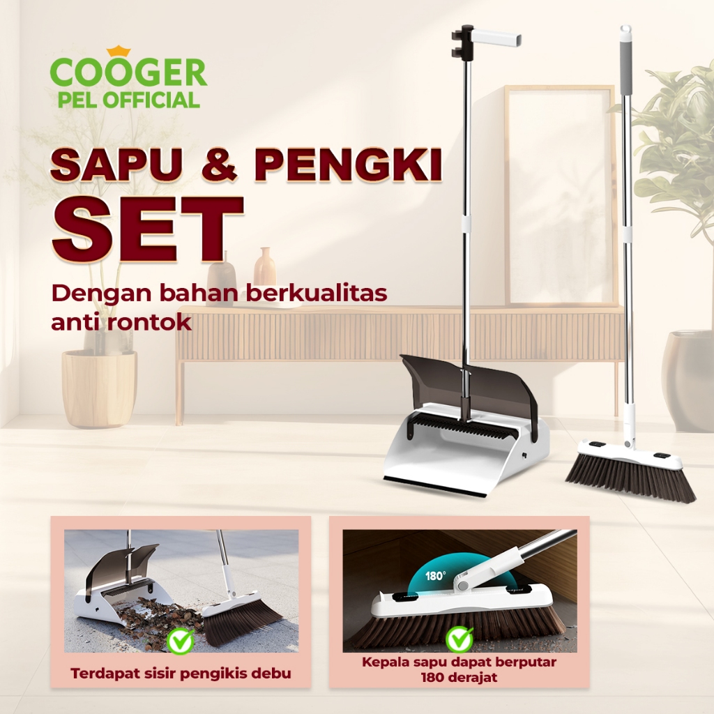 Jual COOGER Sapu Pengki Set Sapu 2IN1 Pengki Lipat Besar Dilengkapi ...