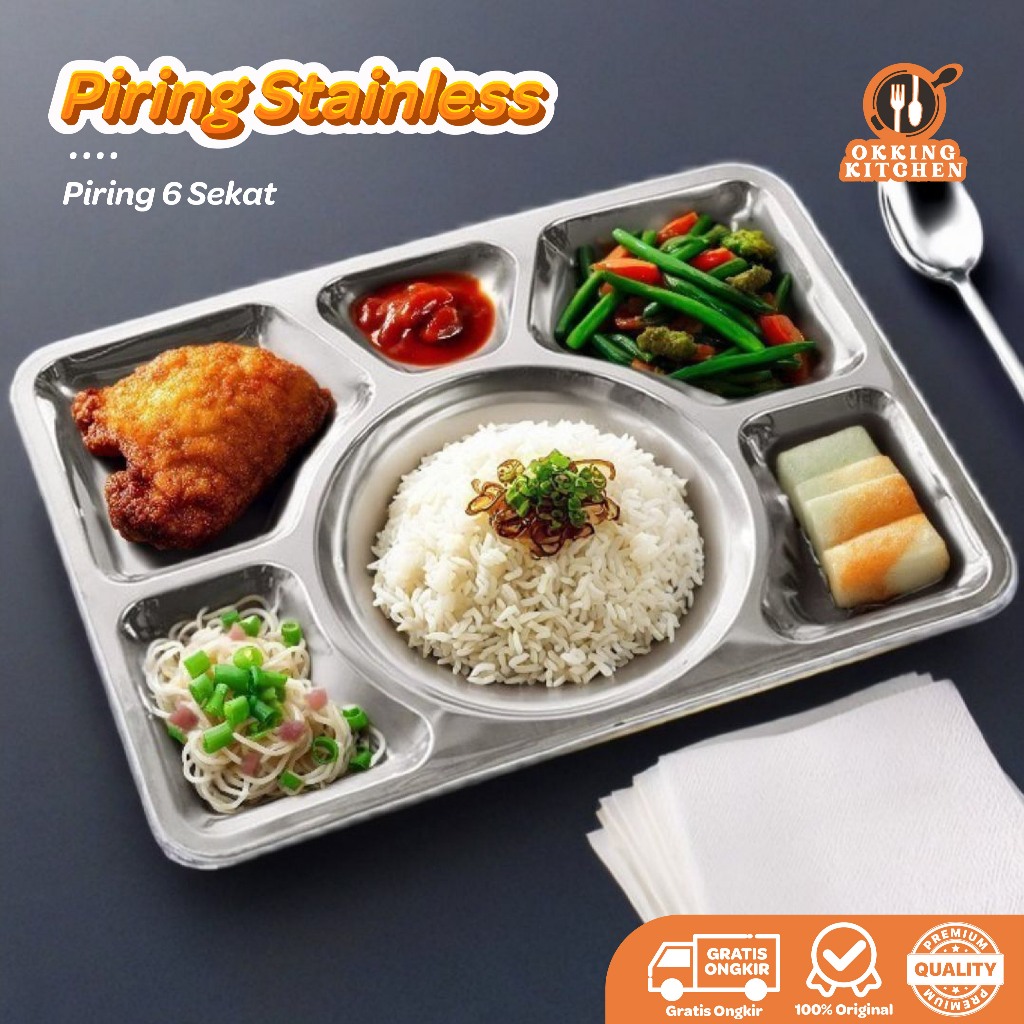 Jual piring nampan stainless sekat 6 food tray tebal rumah sakit ...