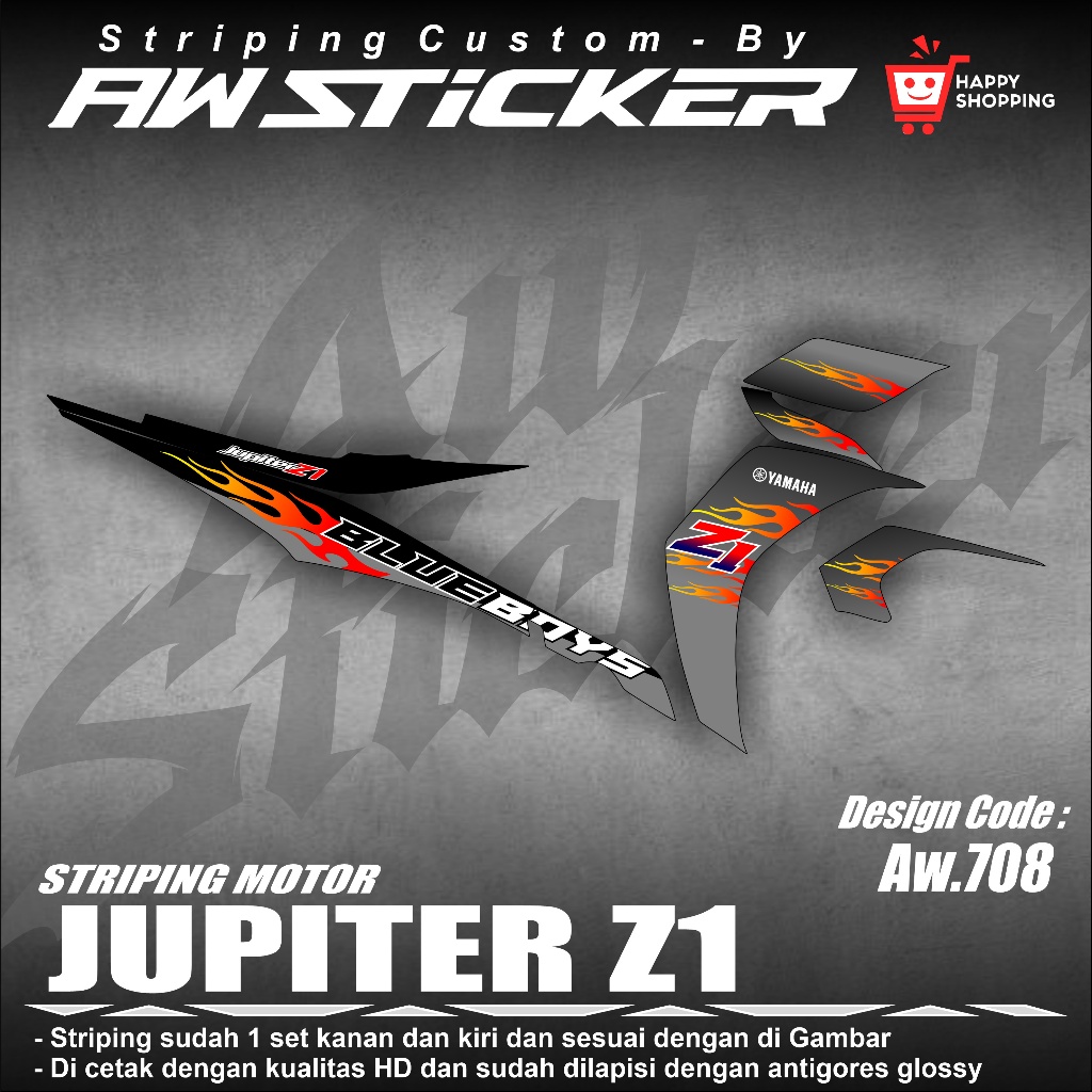 Jual Striping Yamaha Jupiter Z1 Motif Api Simpel Sticker Jupiter Z1 ...