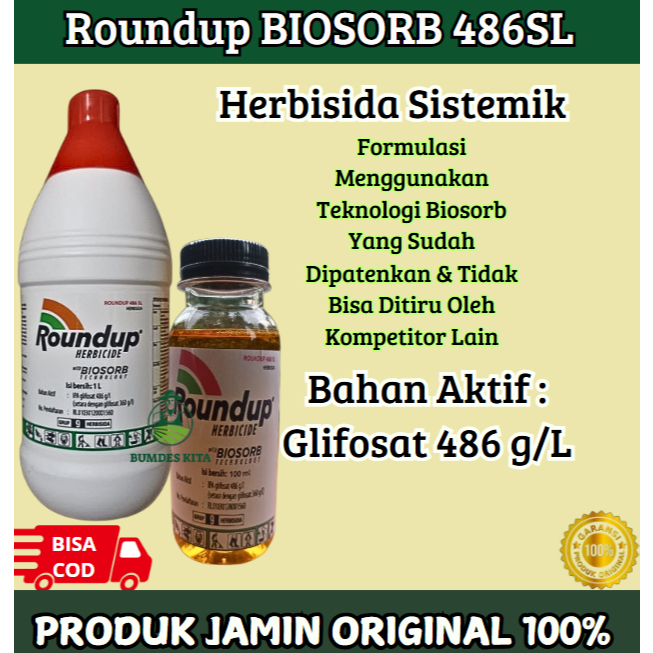 Jual HERBISIDA ROUNDUP BIOSORB 486SL 100ML OBAT RACUN PEMBASMI RUMPUT ...