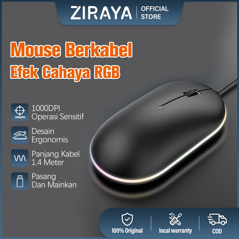 Jual ZIRAYA Mouse Kabel USB RGB Mouse Berkabel Office untuk PC Laptop ...