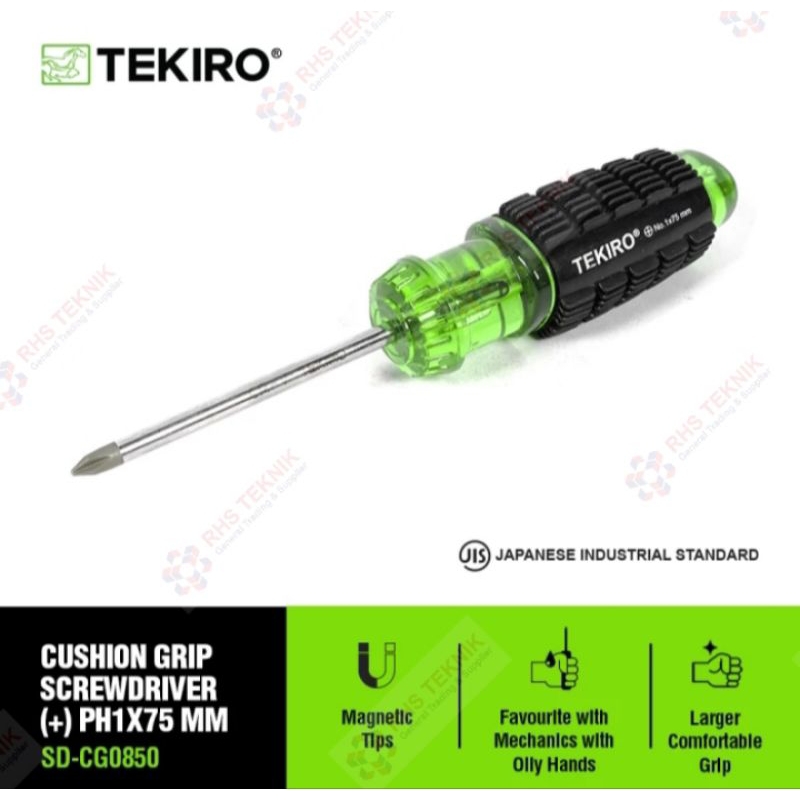 Jual OBENG GAGANG KARET TEKIRO (+) PLUS HIJAU PH1 x 75mm | Shopee Indonesia