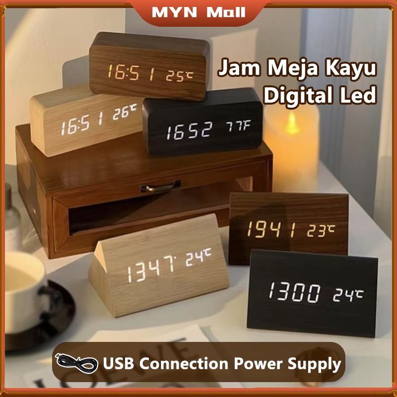 Jual Jam Meja Kayu Digital Led /Jam Estetik + SUHU /Digital Wood Smart ...